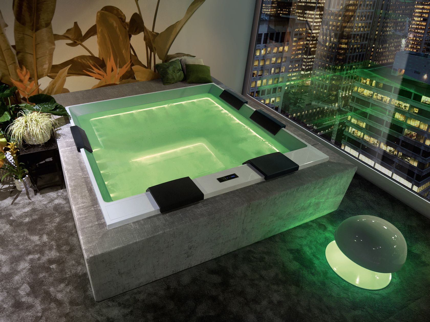 Square hydromassage hot tub with chromotherapy WAVE Treesse Ghost ...