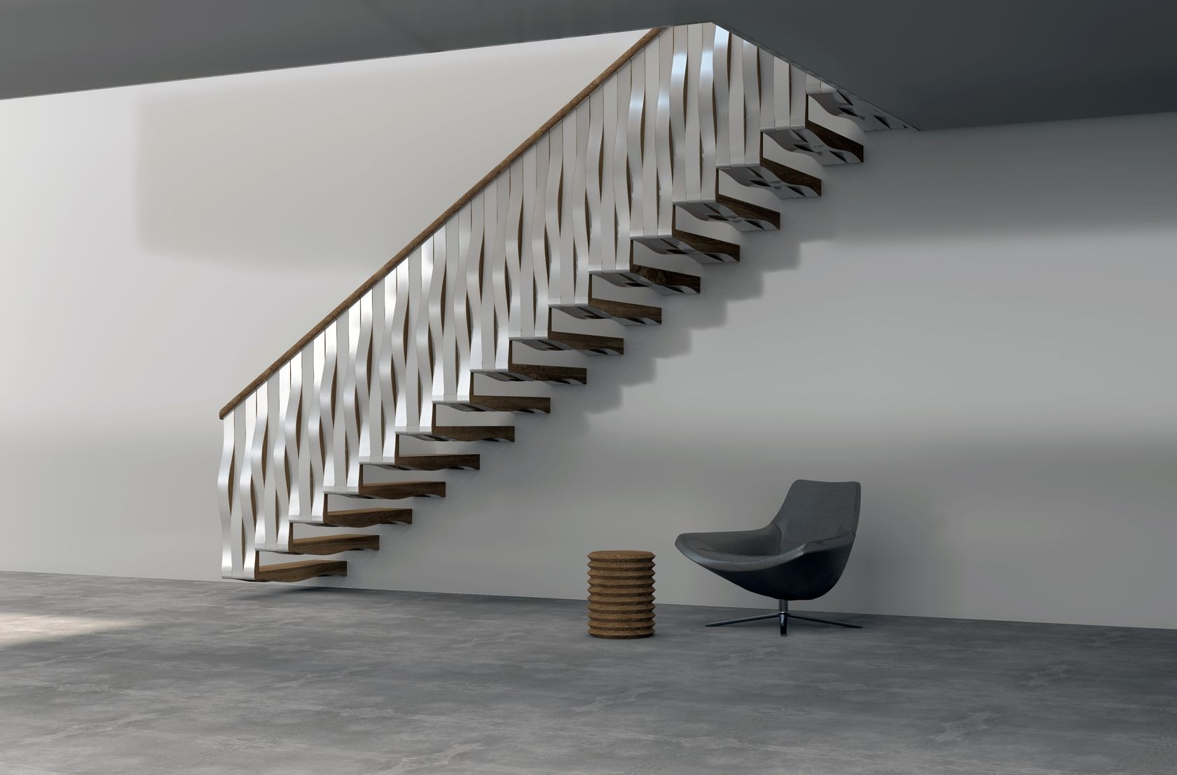 Wooden cantilevered staircase WAVE RAIL Wave Collection By Siller Treppen