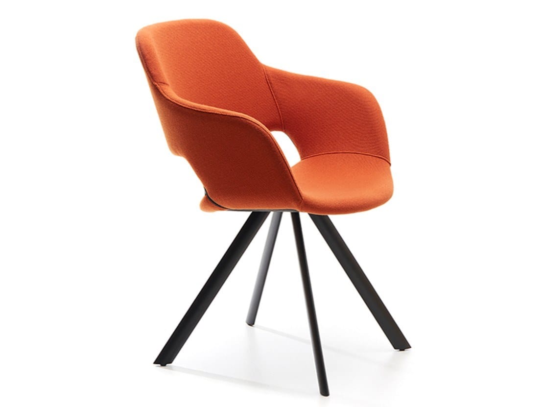 WIZARD Upholstered chair with armrests and steel base By VAGHI