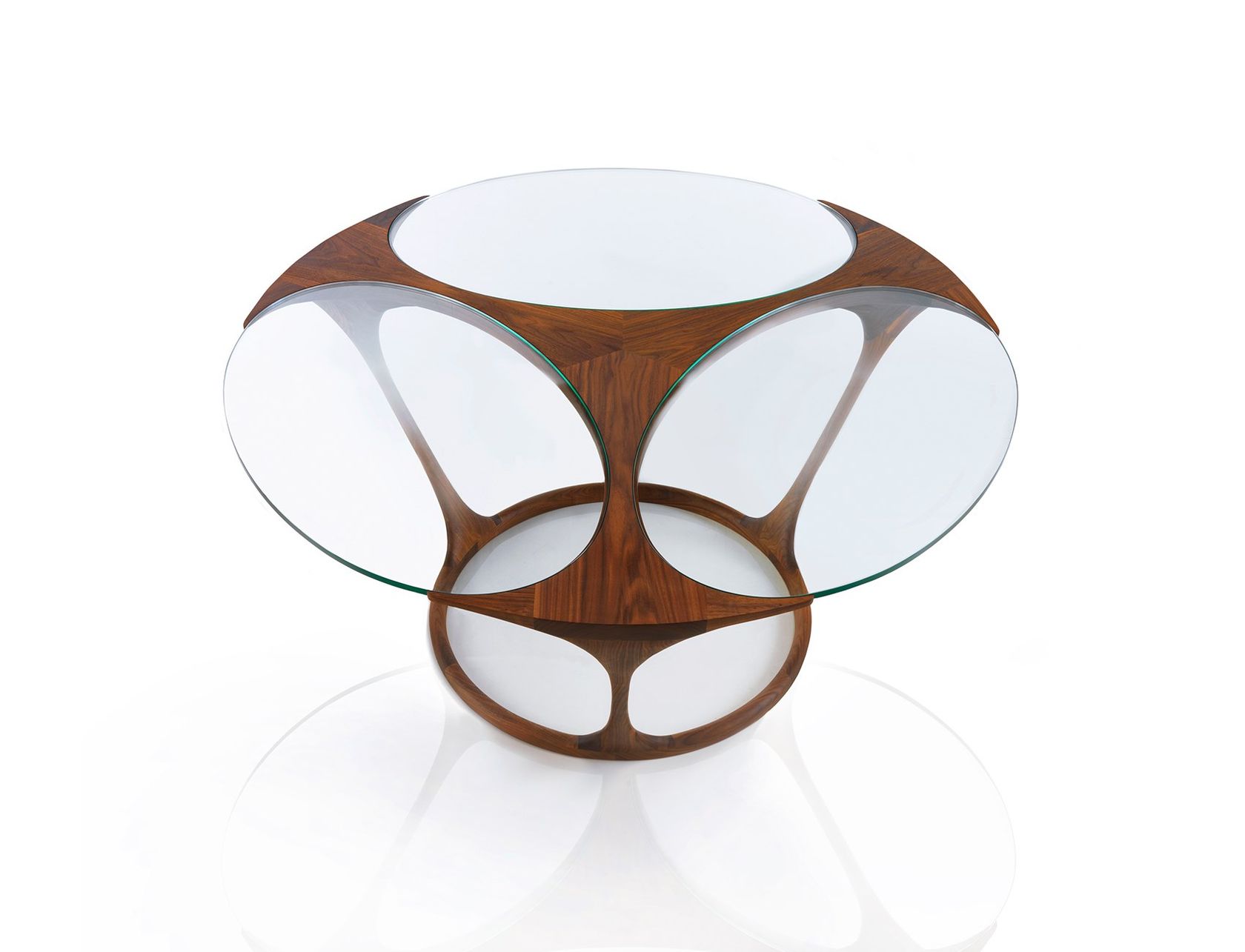 YRIS Round walnut and glass table By Agrippa