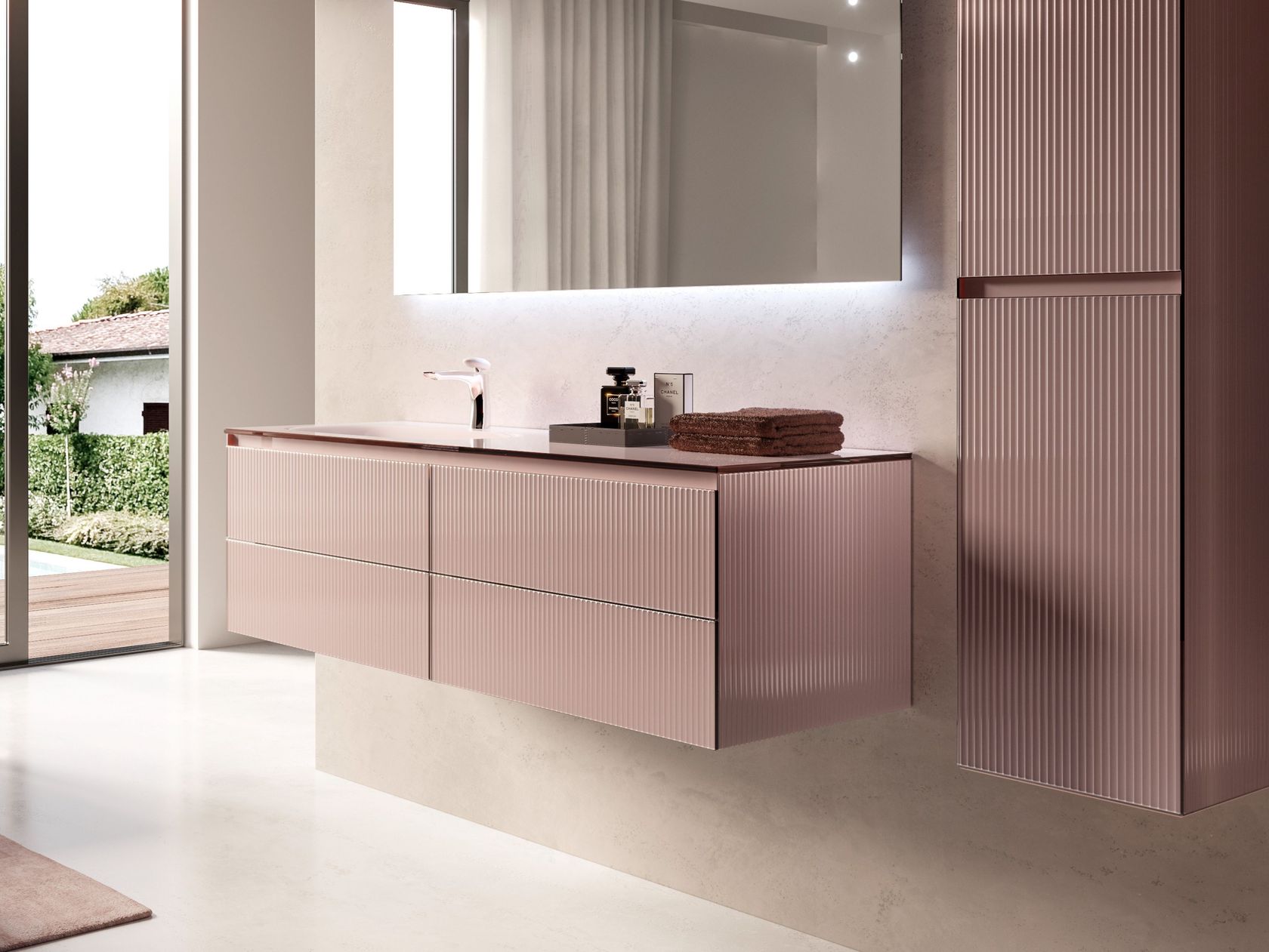 ZERO Wall-mounted glass vanity unit with drawers By Q'in