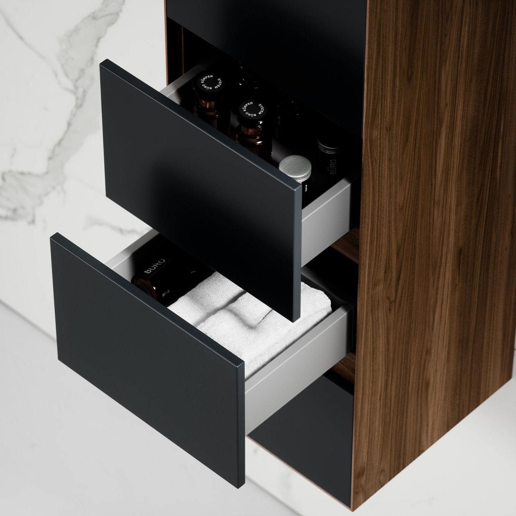 ZOTTO | Bathroom column Suspended wooden bathroom column with drawers ...