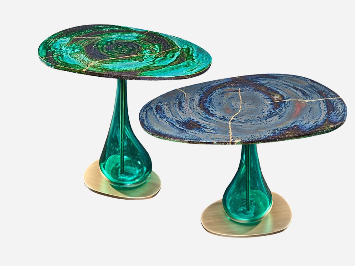 DELIGHT Blown glass legs and glazed ceramic coffee table By Zade Design