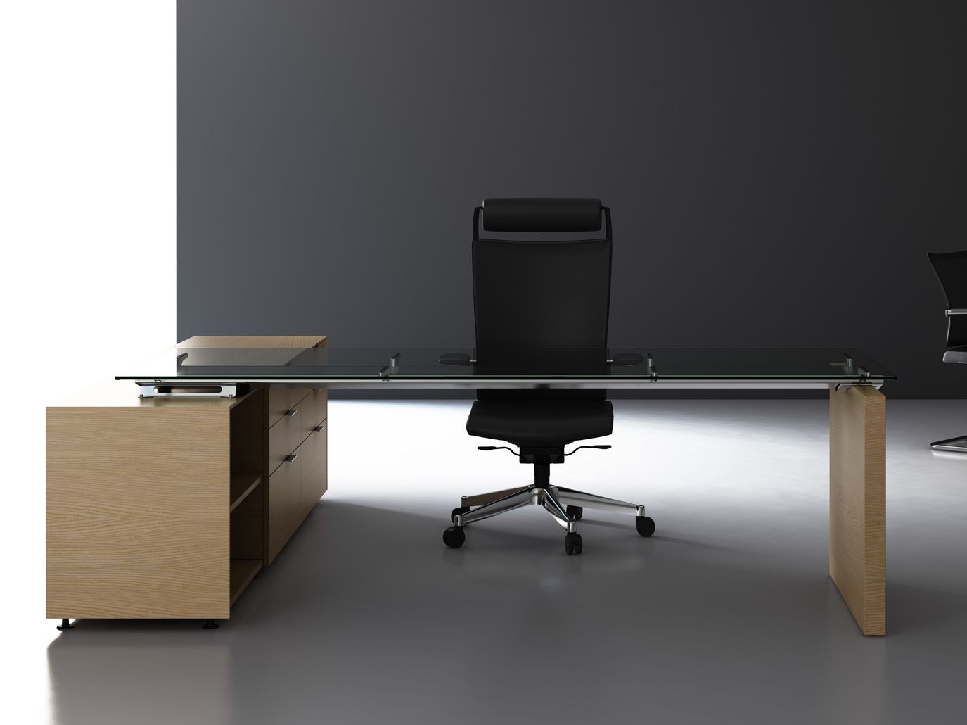 A2 DIRECTIONAL Rectangular wood veneer office desk with shelves By BK ...