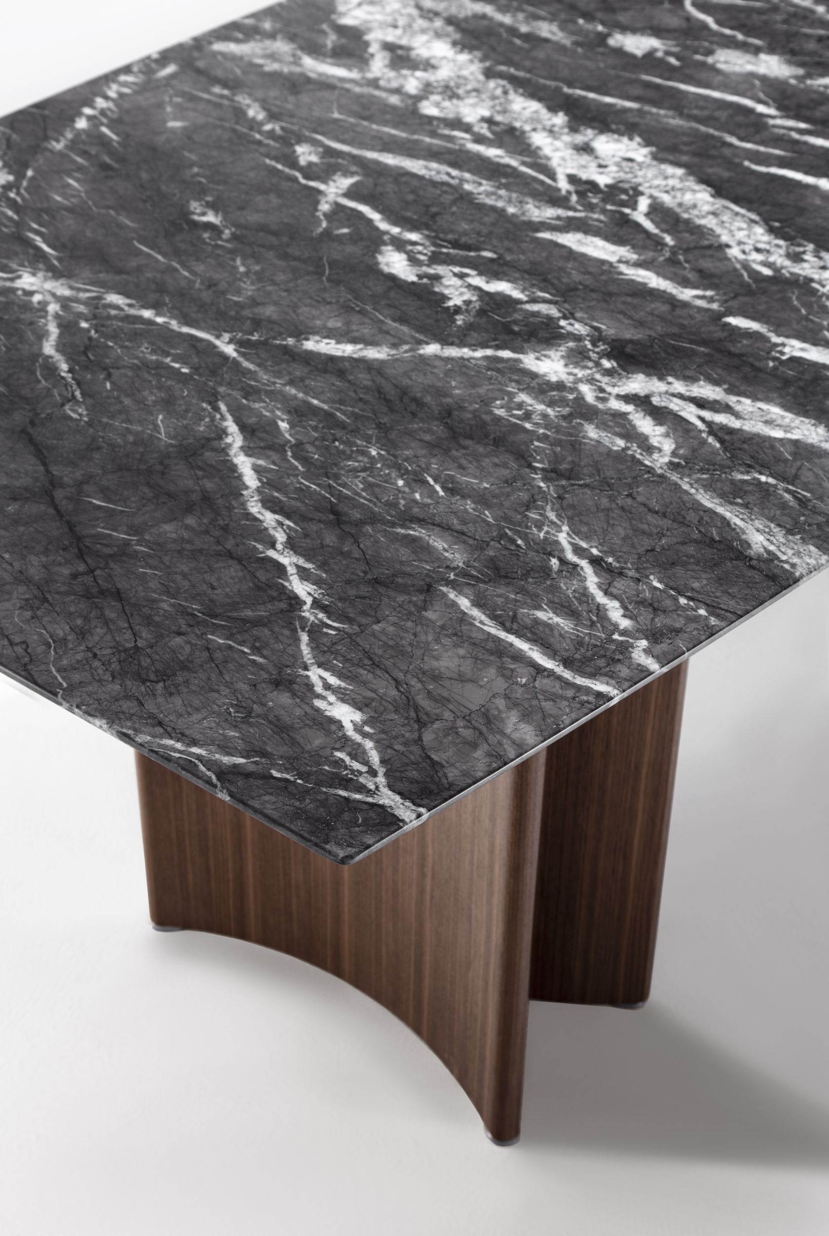 TWENTY Rectangular marble table and canaletta walnut base By Porada ...