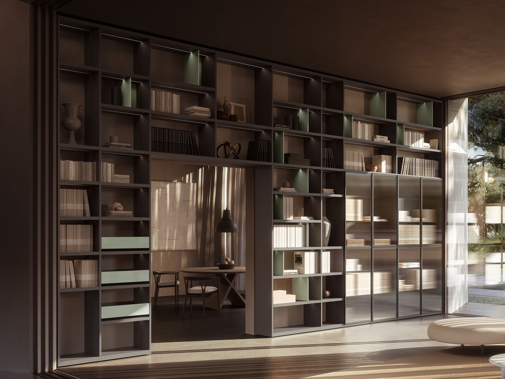 ANTIBES SYSTEMS Open bookcase with built-in lights By Boffi | design ...