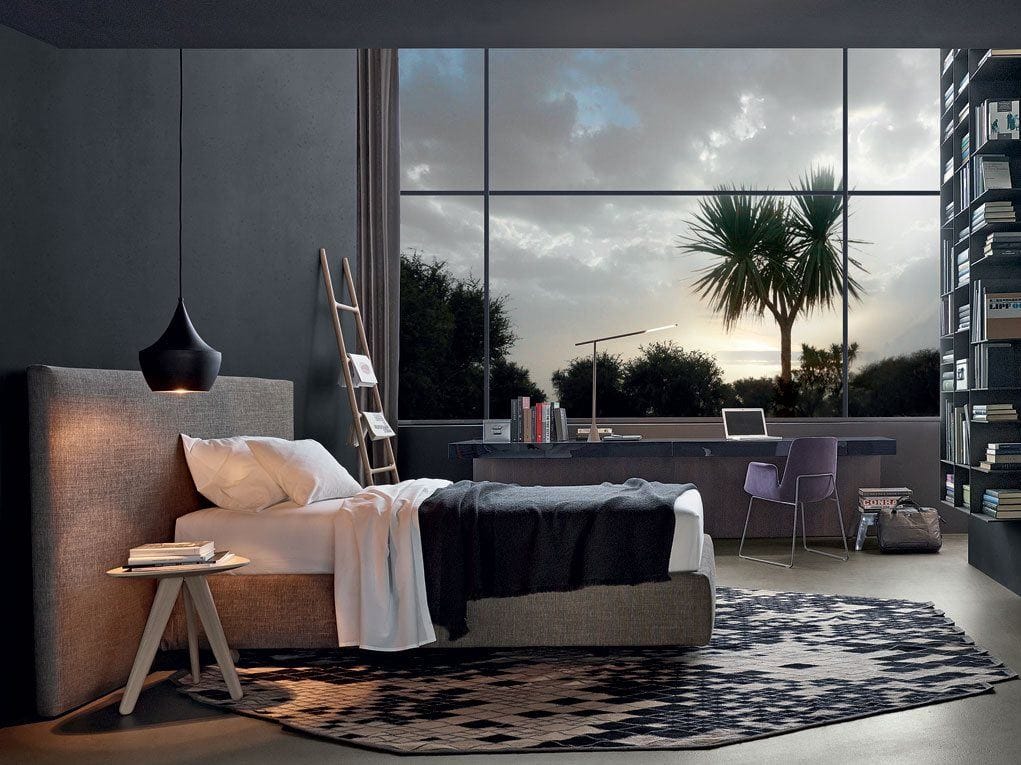 Fabric single bed with upholstered headboard ARCA | Single bed By Poliform design Paolo Piva