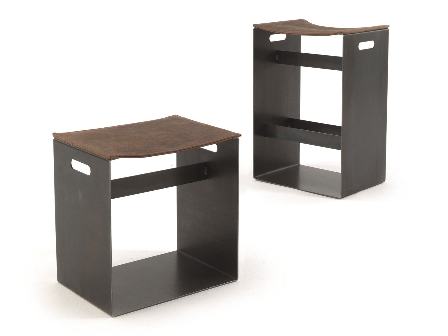 BARNEY SMALL & BIG Stool with iron structure with seat in leather By ...