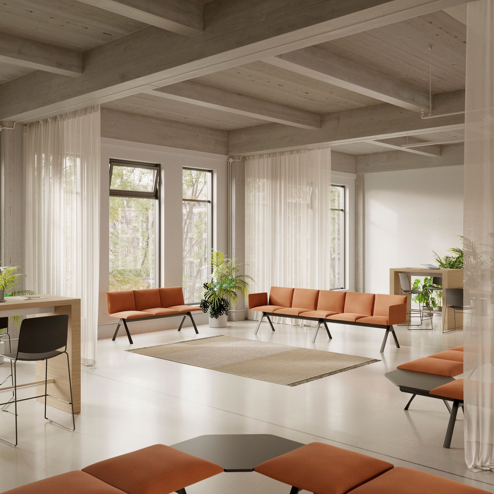 SLAM SOFT | Beam seating with armrests Freestanding fabric beam seating ...