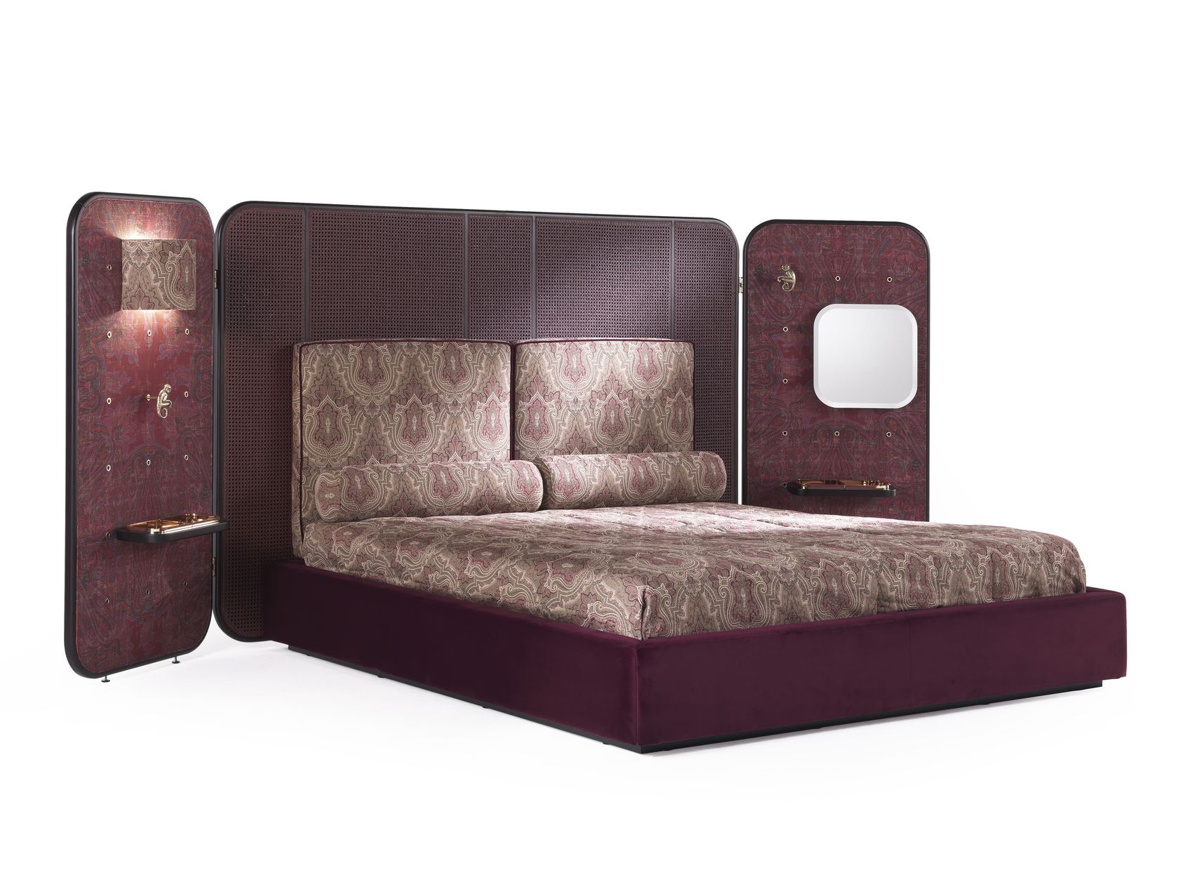 TIMGAD Wooden and velvet king size bed with integrated nightstands By ...