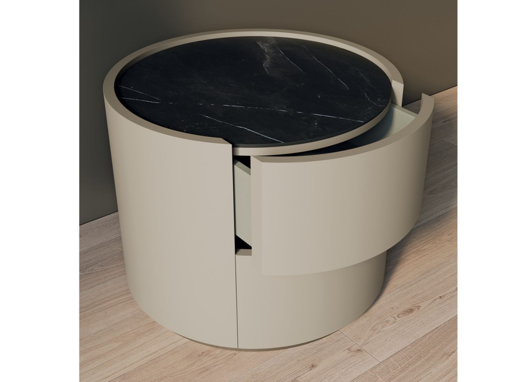 RONDA Round wooden bedside table with drawers By Dall'Agnese