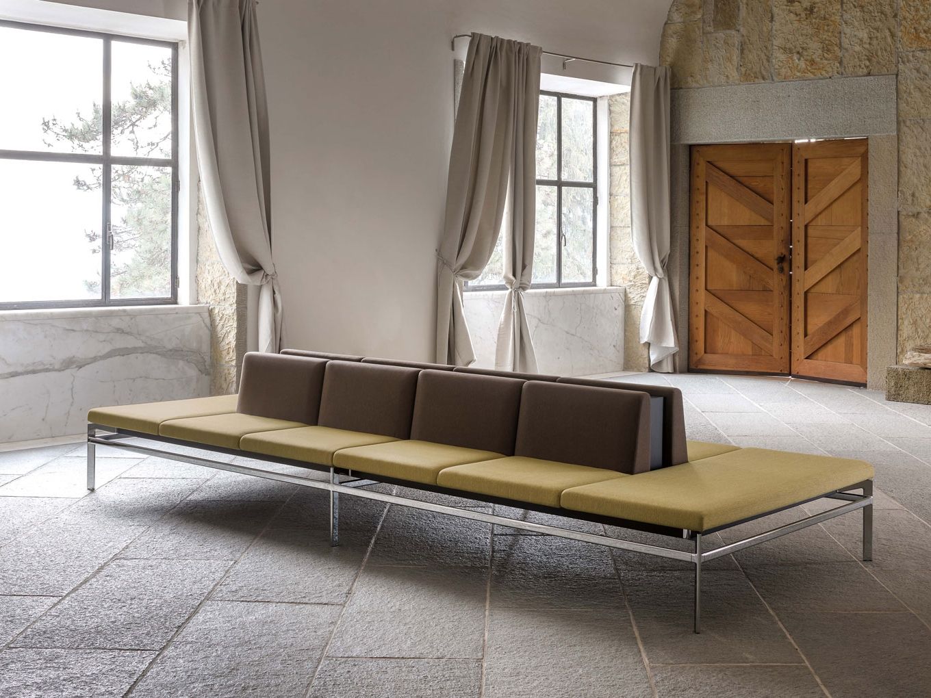 PONTE Fabric bench seating with back By Luxy | design Mario Ruiz