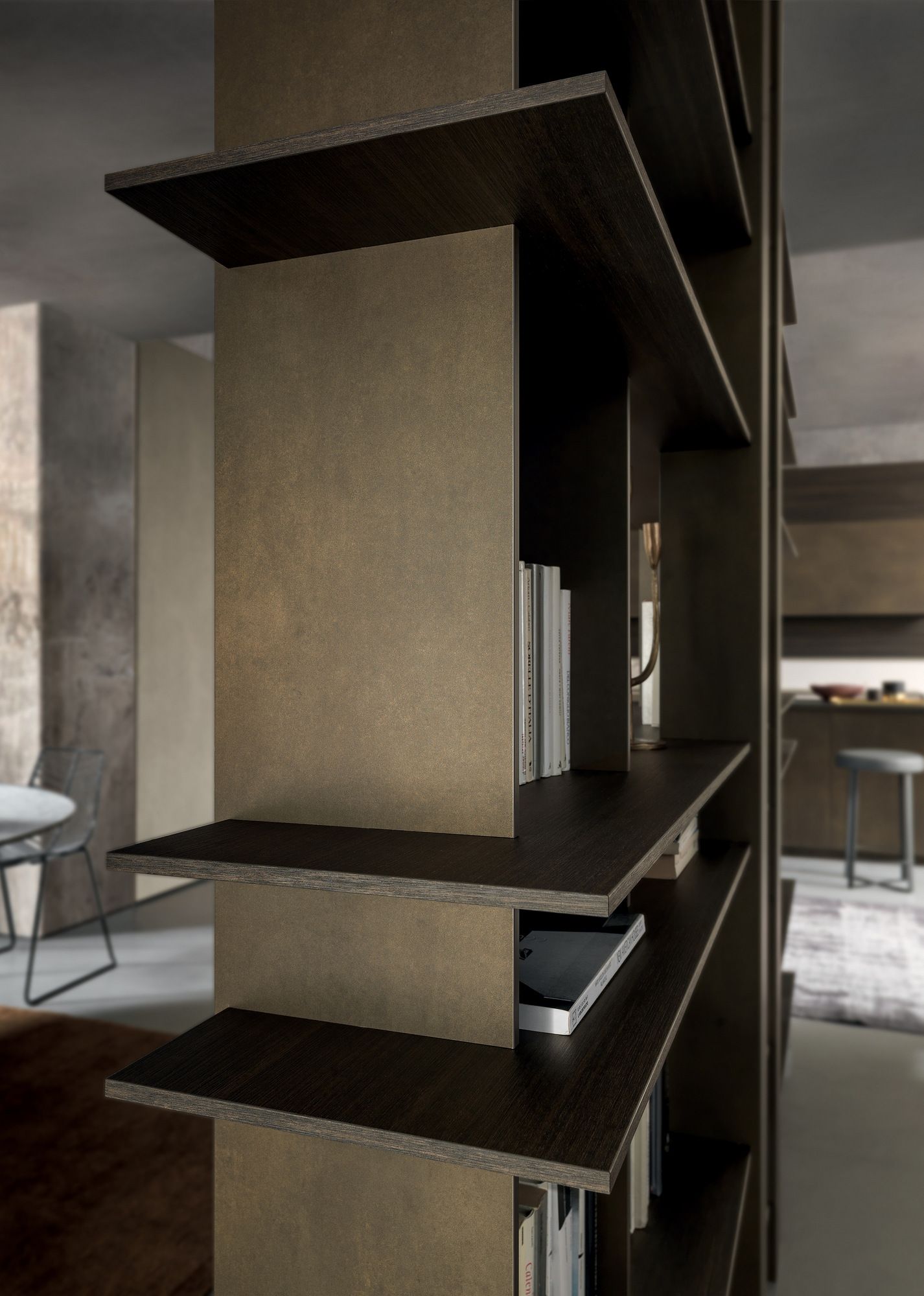 SKILL Libreria bifacciale in eucalipto con fissaggio pavimento-soffitto By MODULNOVA | design ...