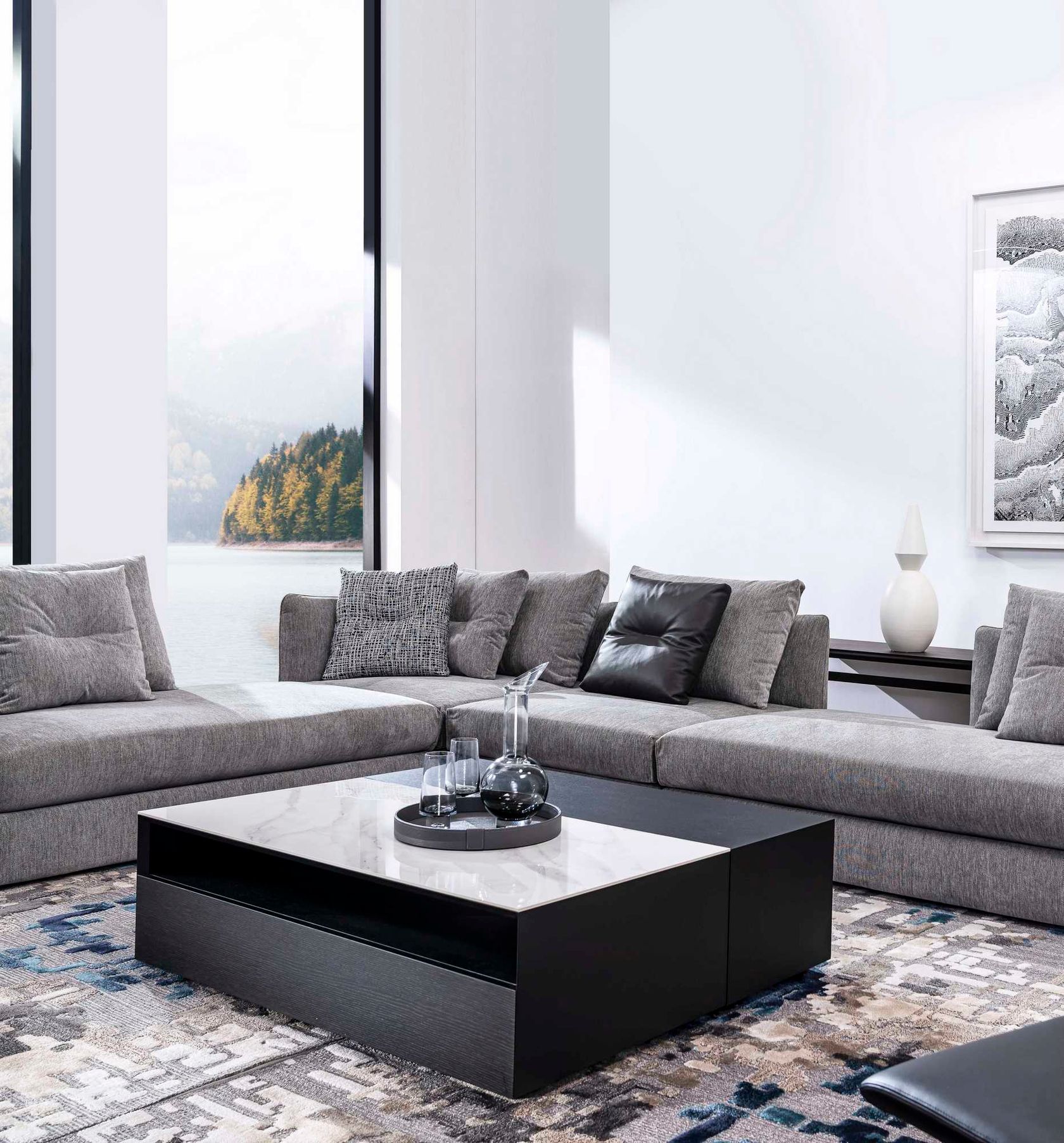 BLEND | Coffee table with storage space Modular Carrara marble coffee ...