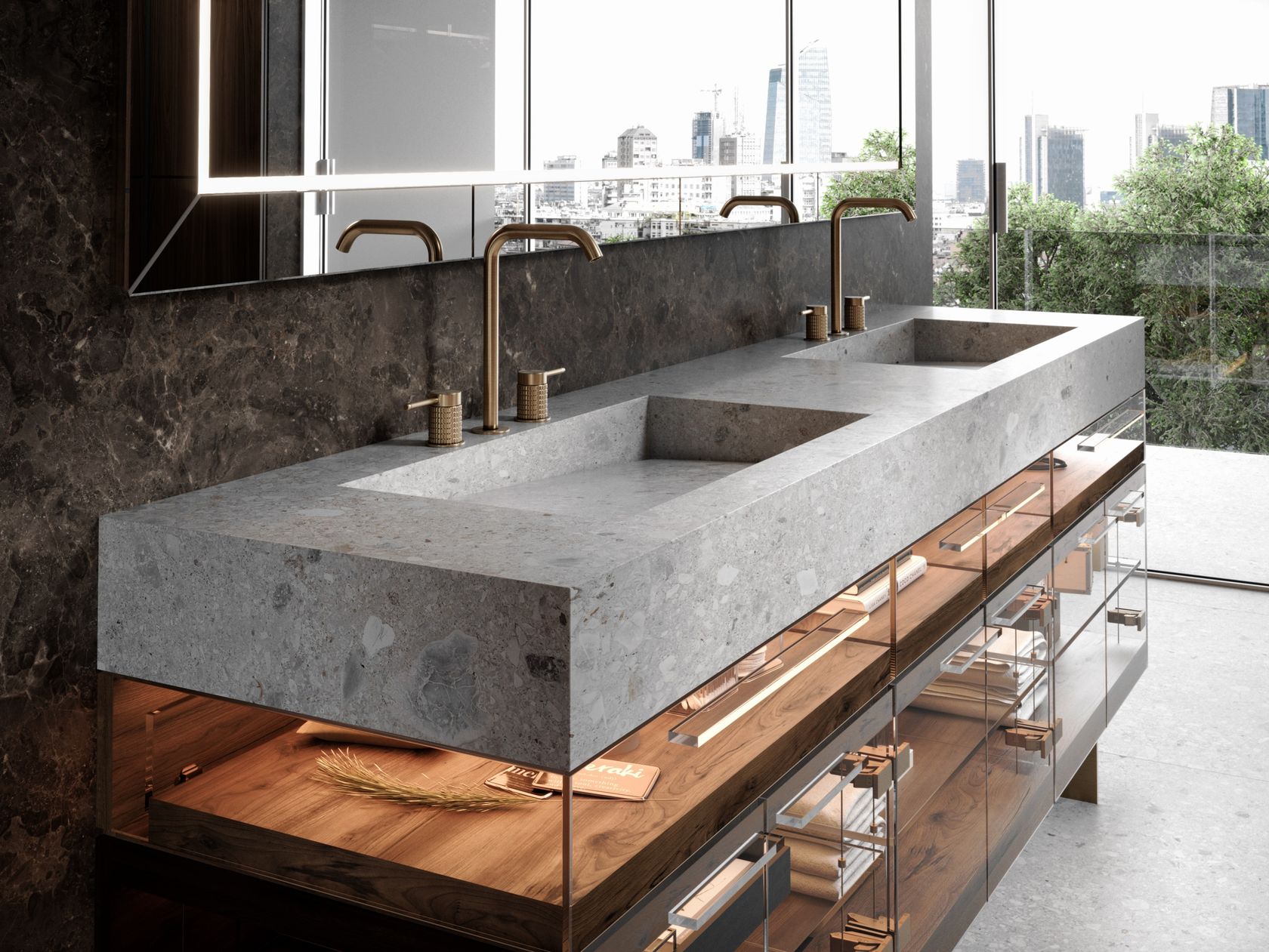 Wood and glass vanity unit with integrated washbasin CAPRI ELEGANCE By ...