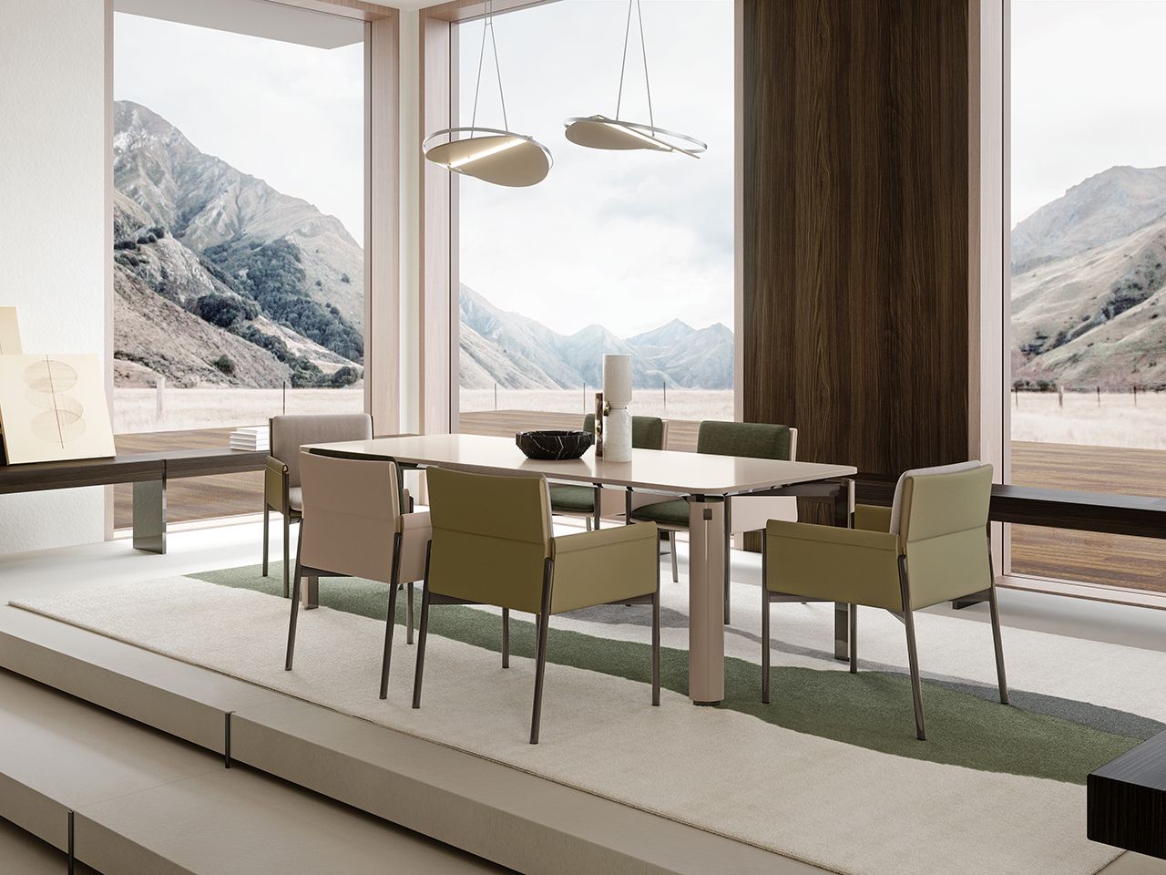 ZENIT Chair with armrests covered in leather and fabric By Turri ...