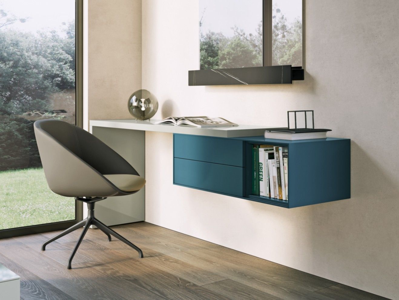 MODULA Wall-mounted wooden console table with drawers By Dall'Agnese