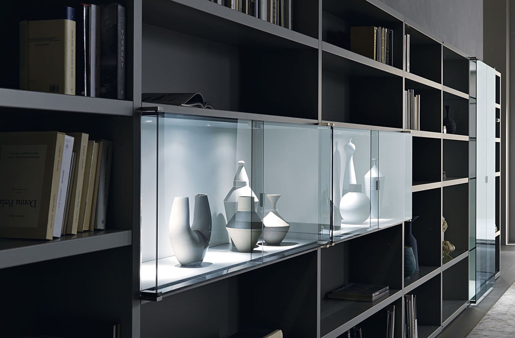 CROSSING Open wooden bookcase with built-in lights By MisuraEmme