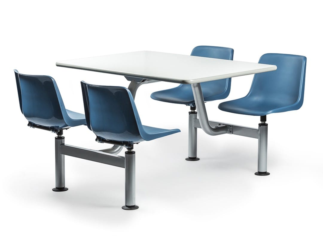 DATA 102 Steel and wood monoblock canteen table with integrated seats ...