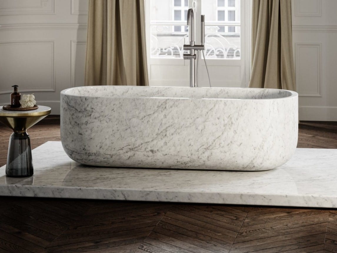DESIGNO | Carrara marble bathtub Freestanding oval Carrara marble ...