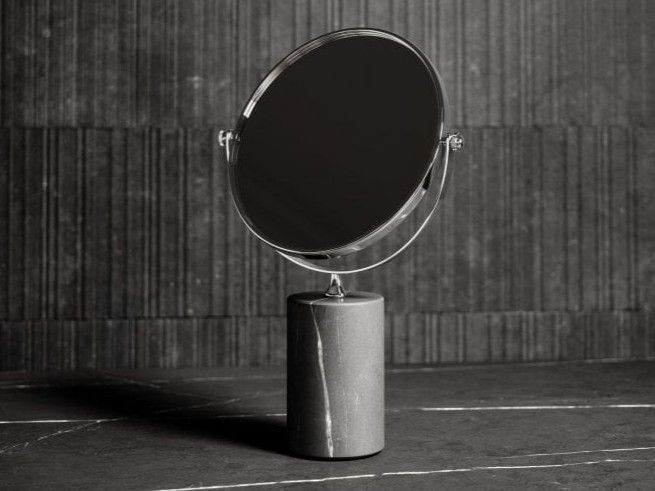 ELERA | Pietra Grey marble mirror Double-sided round Pietra Grey marble ...