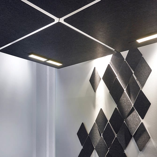 Fabric acoustic ceiling clouds with Integrated Lighting FIBER CEILING ...