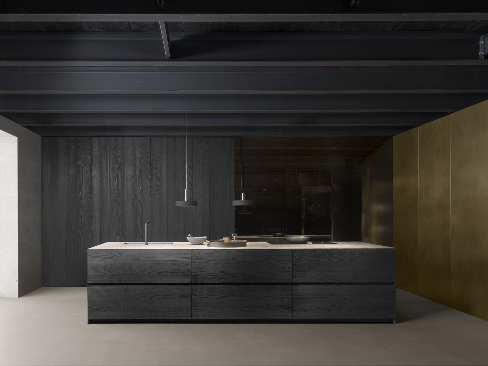 Cedarwood kitchen with island with integrated handles FLY FLOAT Fly ...