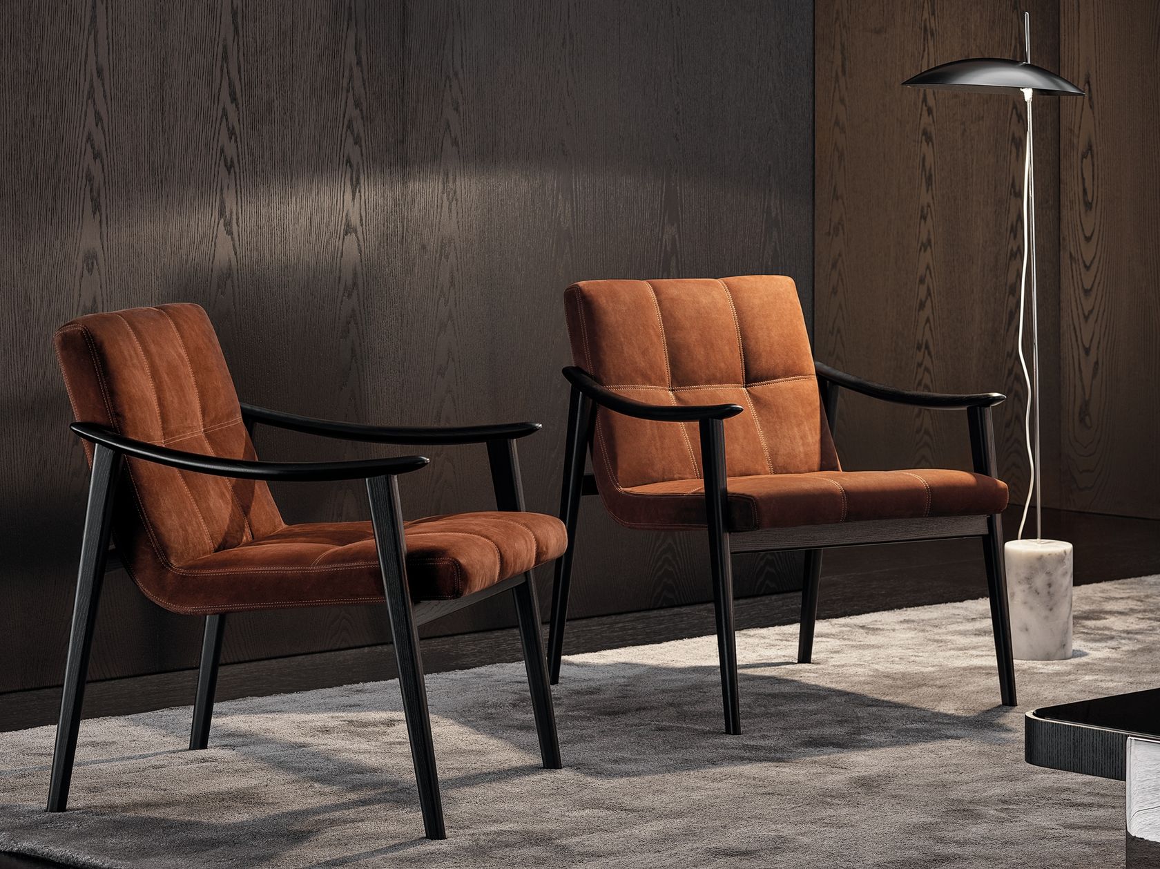 FYNN Upholstered easy chair with armrests By Minotti | design GamFratesi