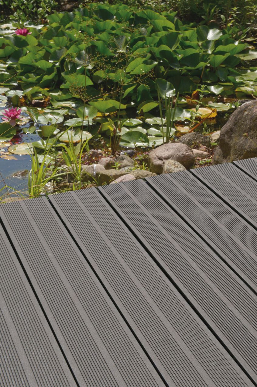 Composite material outdoor floor tiles with wood effect EXTERNO GREY ...