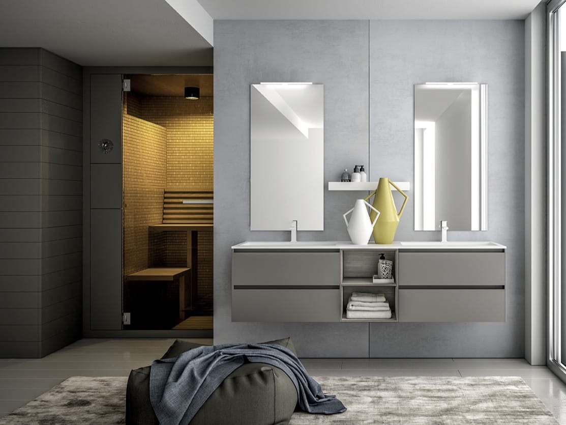 INFINITY 13 Double wall-mounted HPL vanity unit with drawers By ...