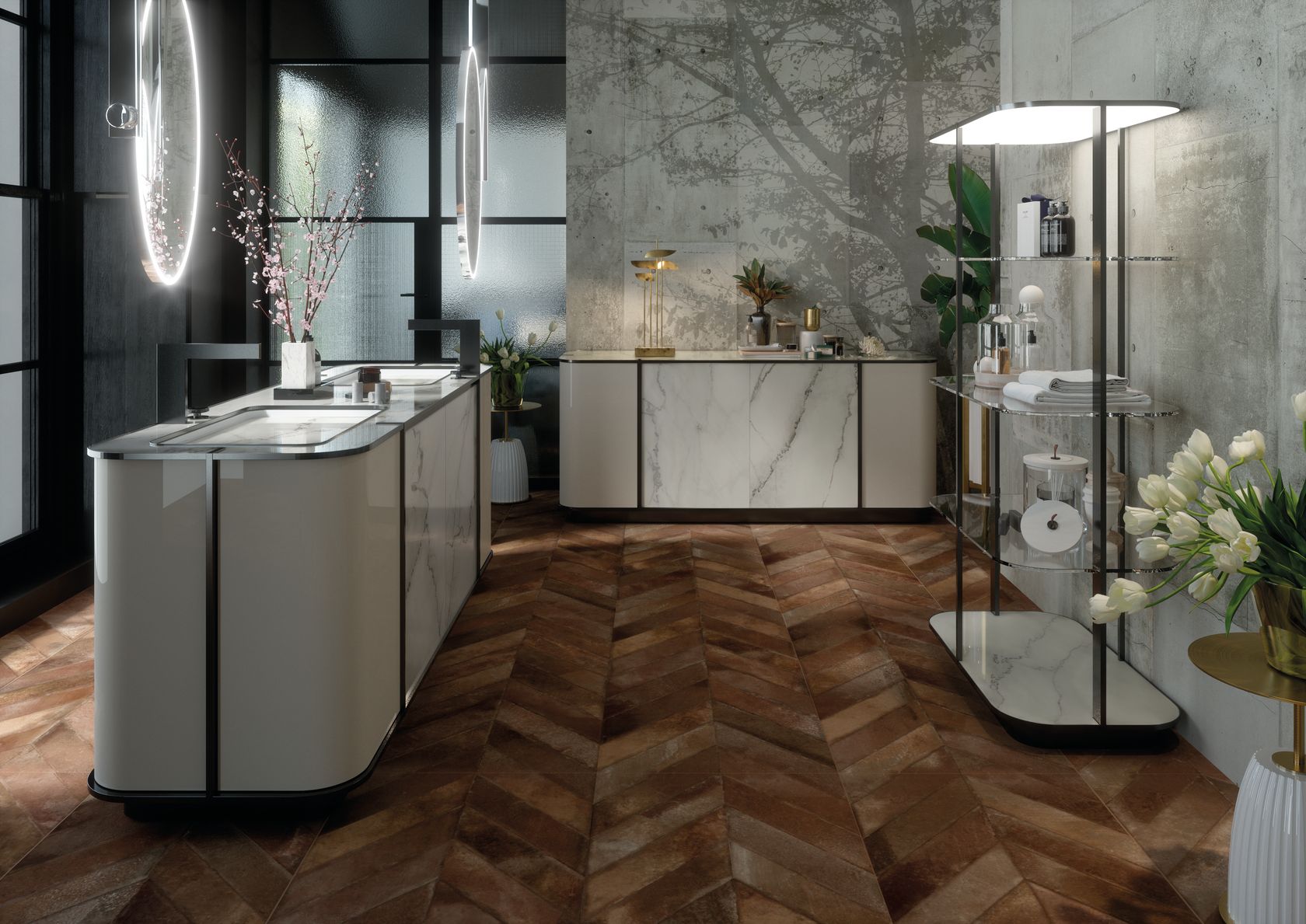Double vanity unit with integrated washbasin INSPIRATION DOUBLE ...