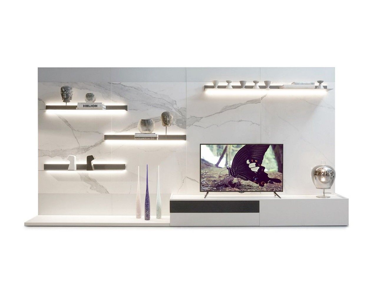 Sectional ceramic storage wall with integrated lighting INTRALATINA ...
