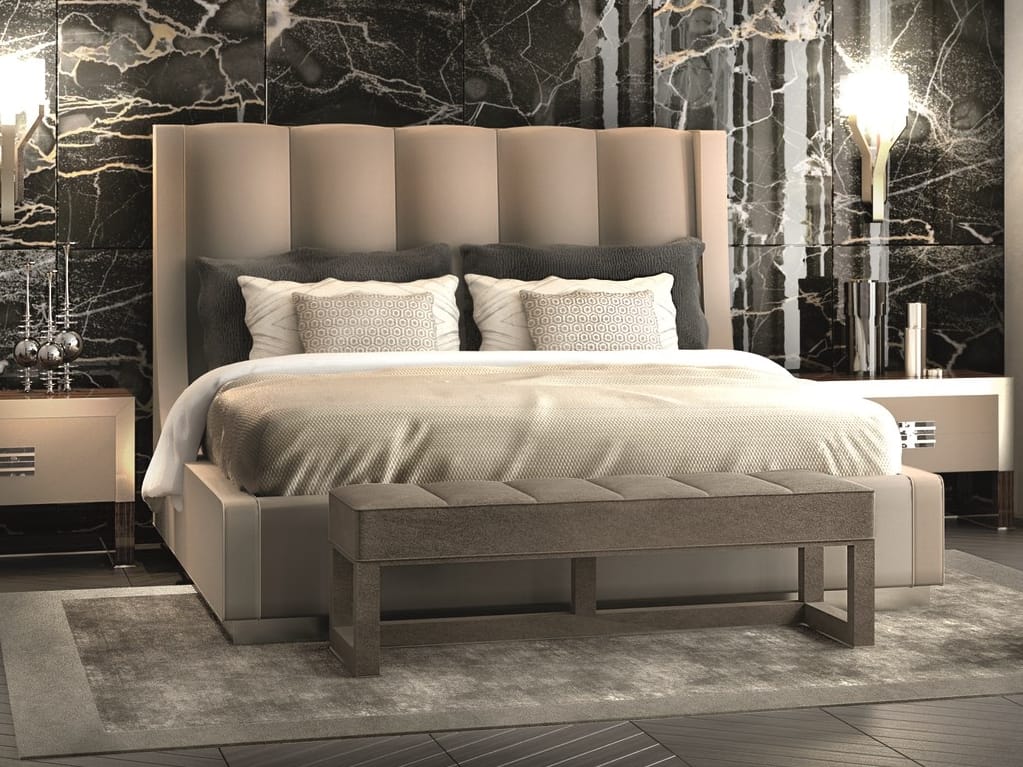 KUBRICK Leather double bed with upholstered headboard By Longhi ...
