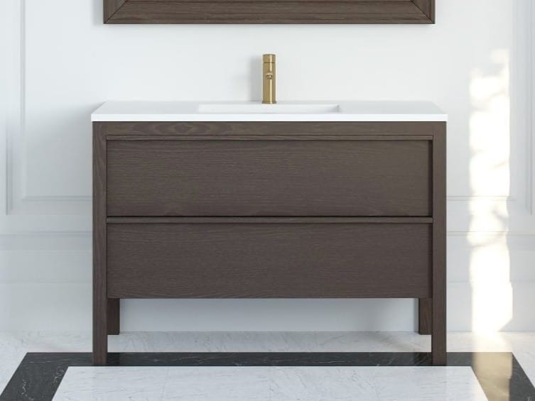LANGHAM Floor-standing wooden vanity unit with drawers with integrated ...