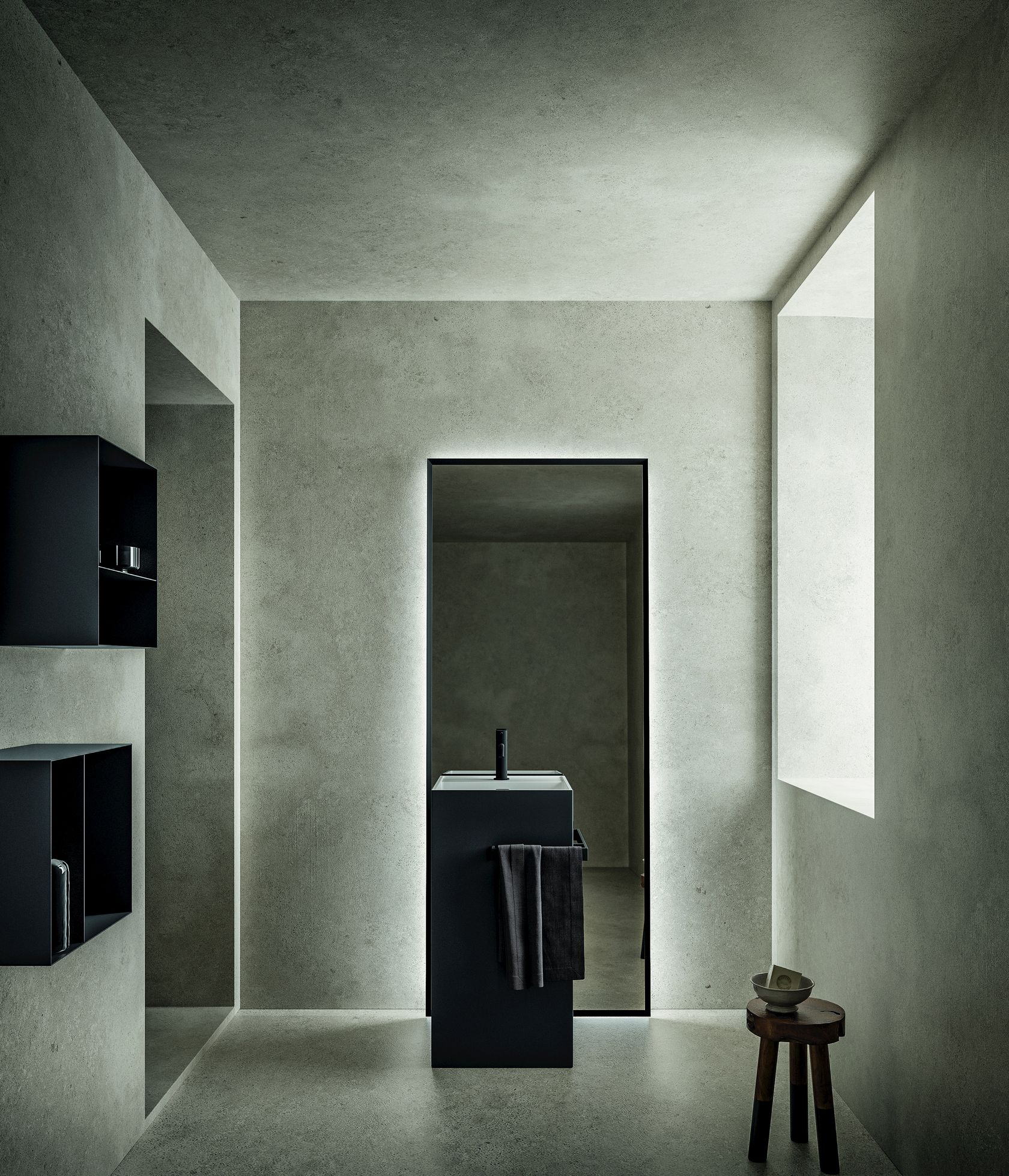 NEROLAB Freestanding bathroom mirror with integrated lighting By Cerasa