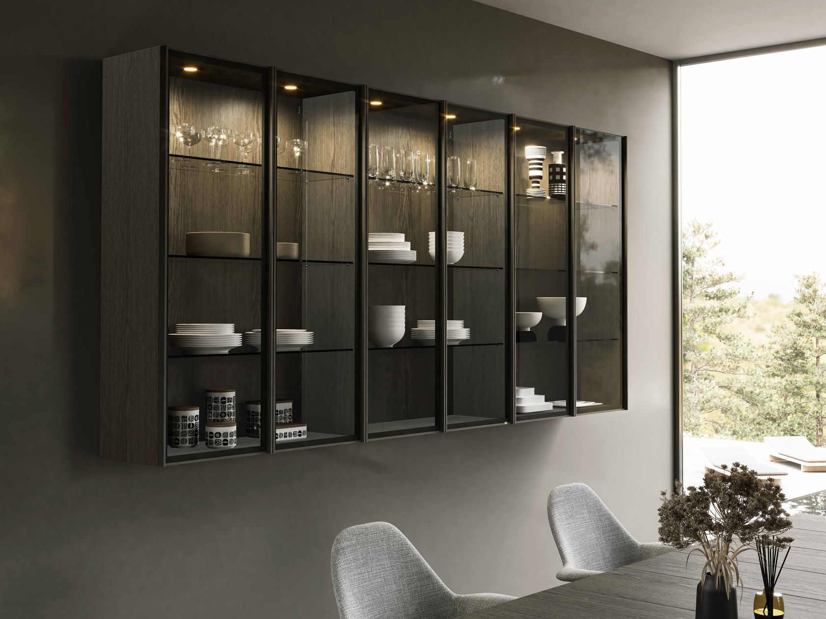 Wall-mounted display cabinet with integrated lighting LOUISE Thelma ...