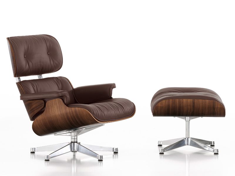 EAMES LOUNGE CHAIR & OTTOMAN Swivel leather armchair with footstool By ...