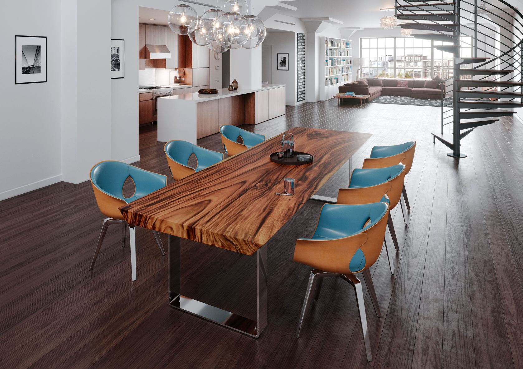 Table with Suar wood top and steel frame LUGANO By CONTE CASERTA