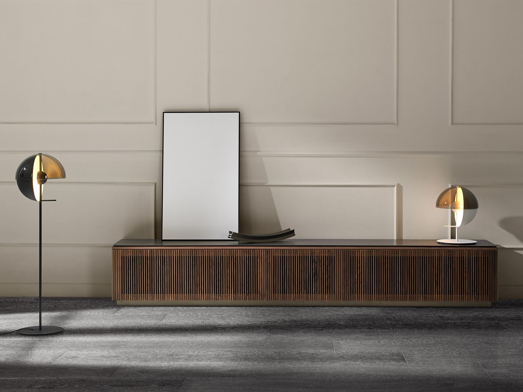 MALMÖ TECHNIC | TV cabinet Low wooden TV cabinet with flap doors By ...