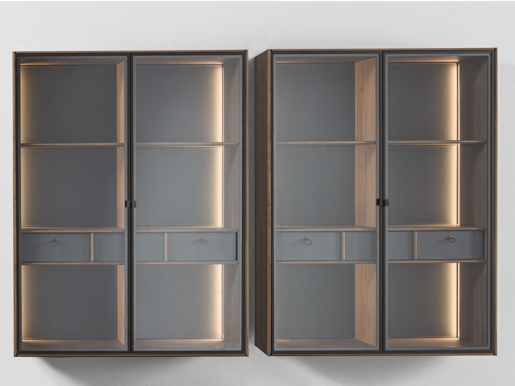 MATICS Suspended walnut highboard with doors By Porada | design Buratti ...