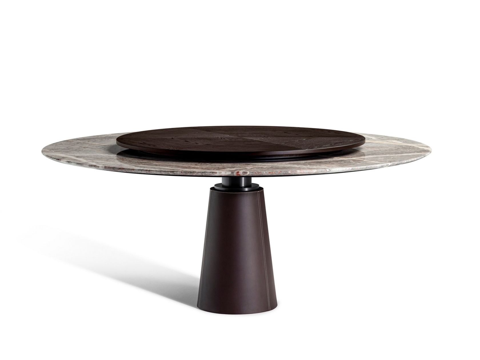 MESA DUE Round marble dining table with wooden Lazy Susan By Poltrona Frau | design Vignelli ...