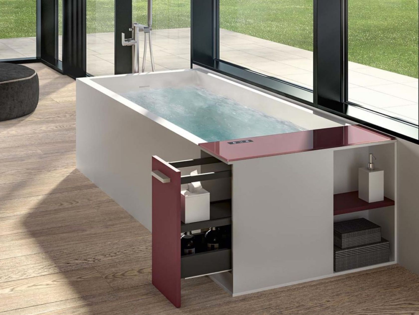 MODULA F Rectangular resin bathtub with storage modules By Albatros ...