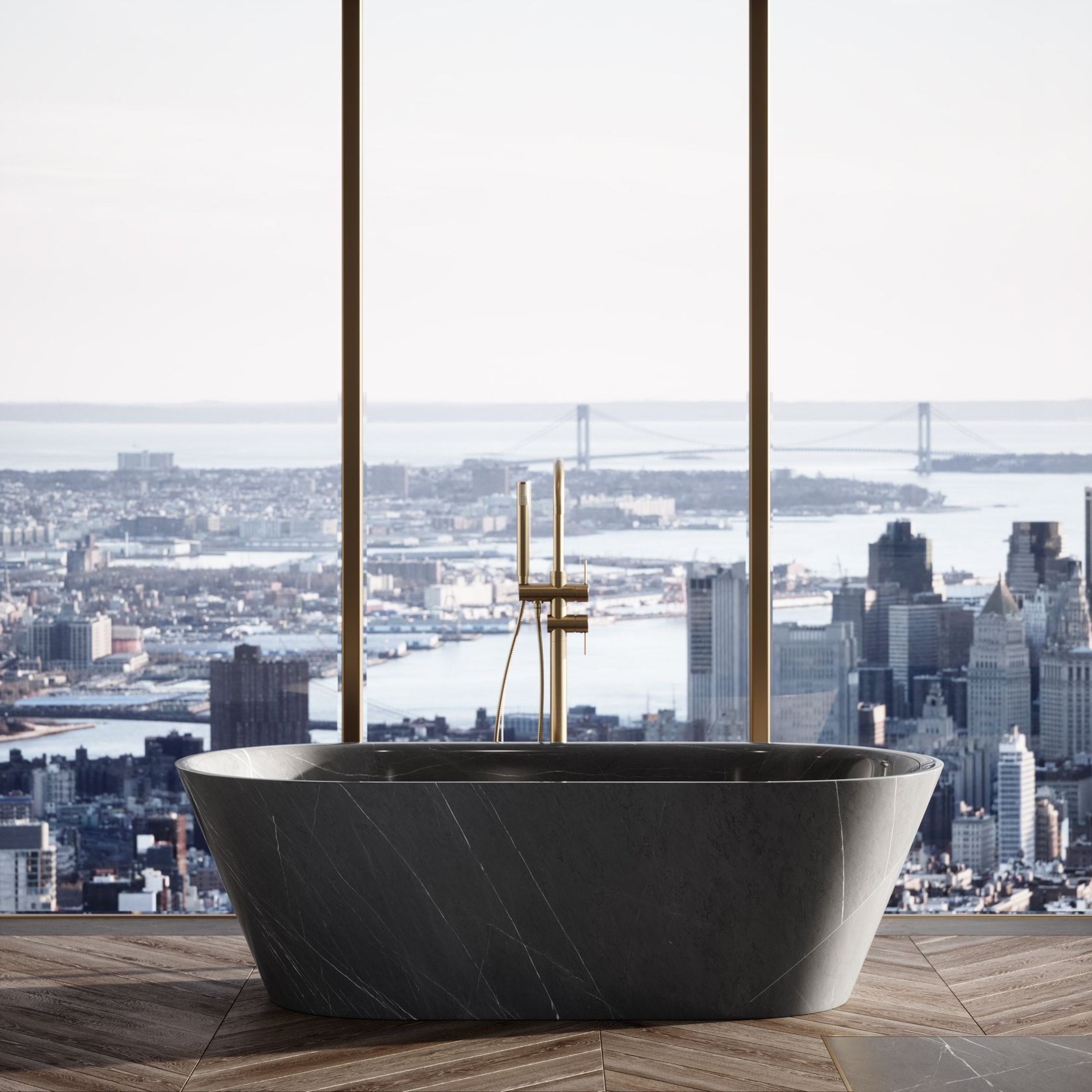 MUSE | Pietra Grey marble bathtub Freestanding oval Pietra Grey marble ...
