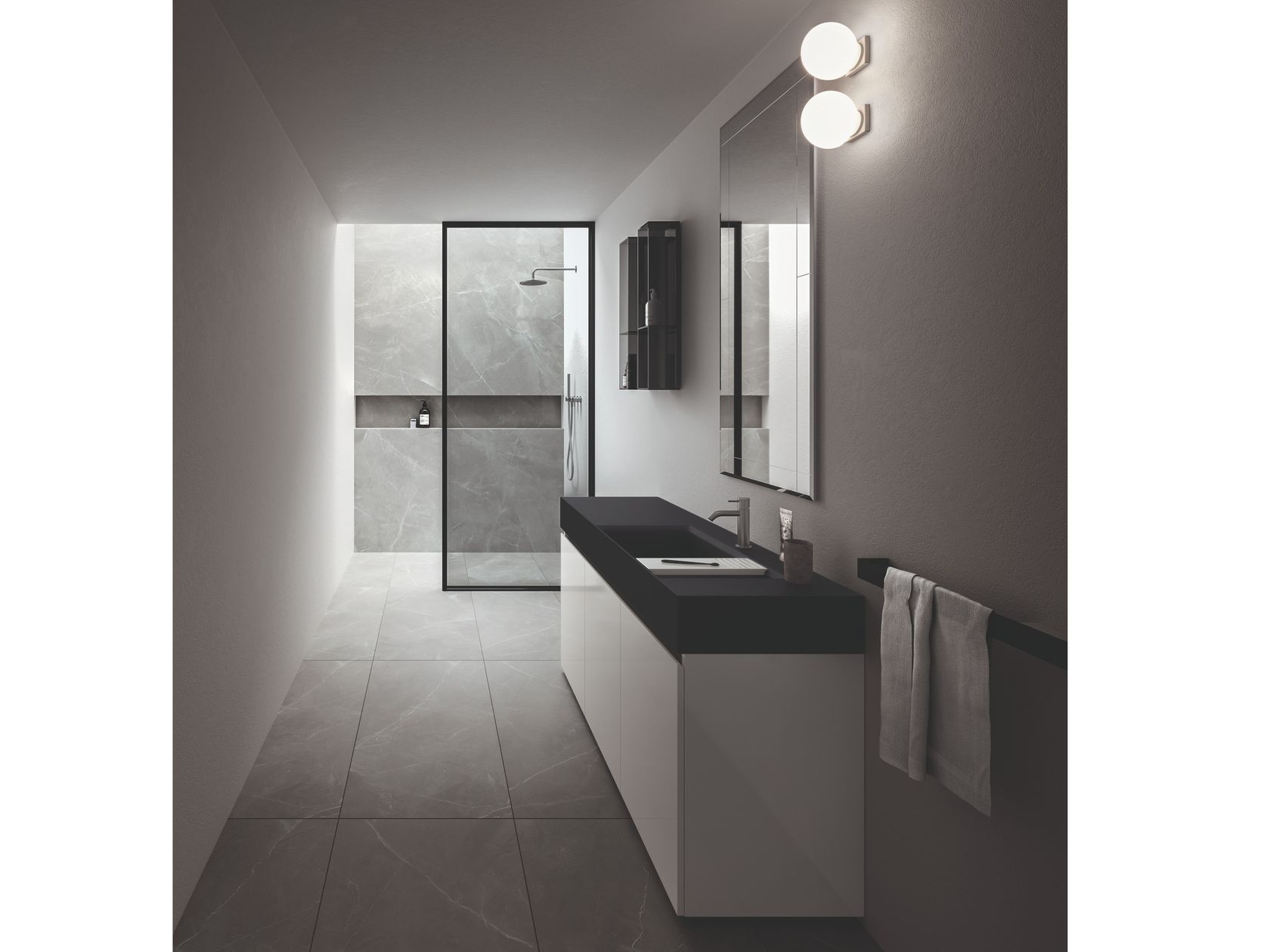 NEROLAB Wall-mounted laminate vanity unit with mirror By Cerasa