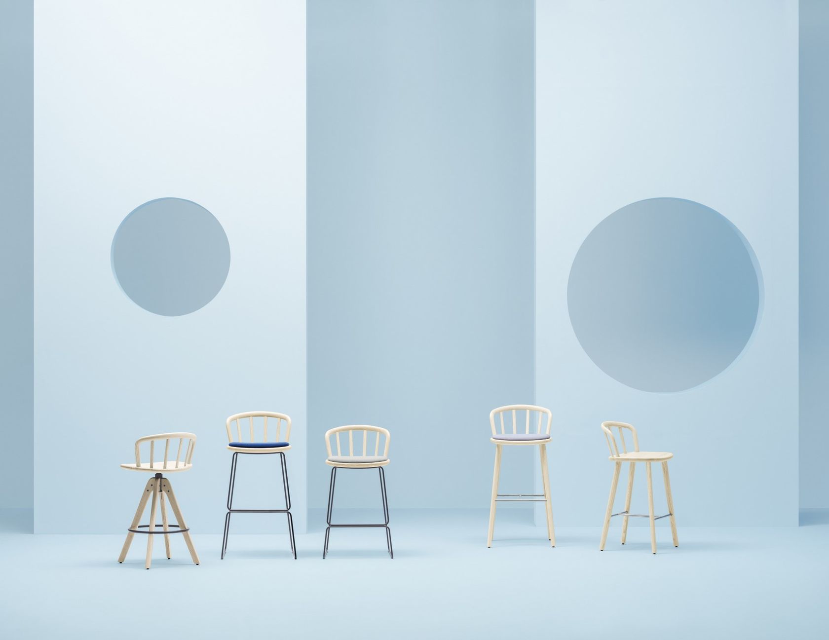 Sled base steel and wood stool NYM 2859A Nym Collection By PEDRALI design CMP Design