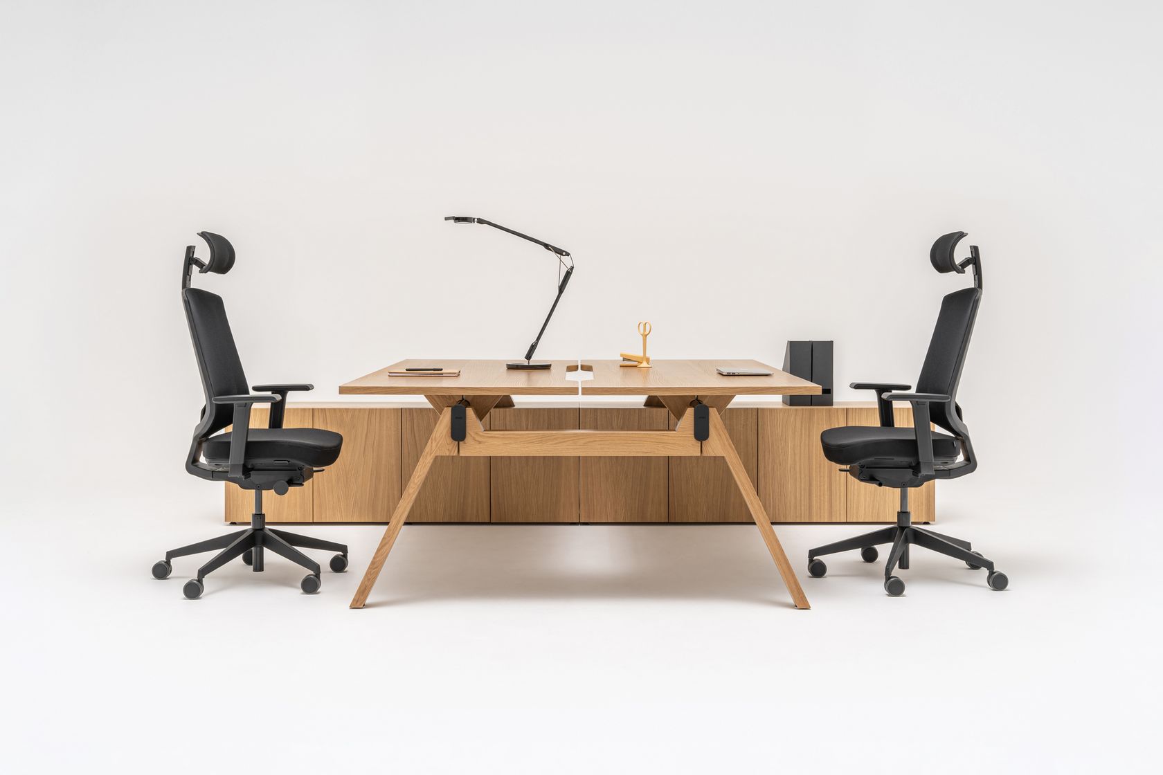 VIGA Sectional multiple wooden office desk with shelves By MDD | design YONOH
