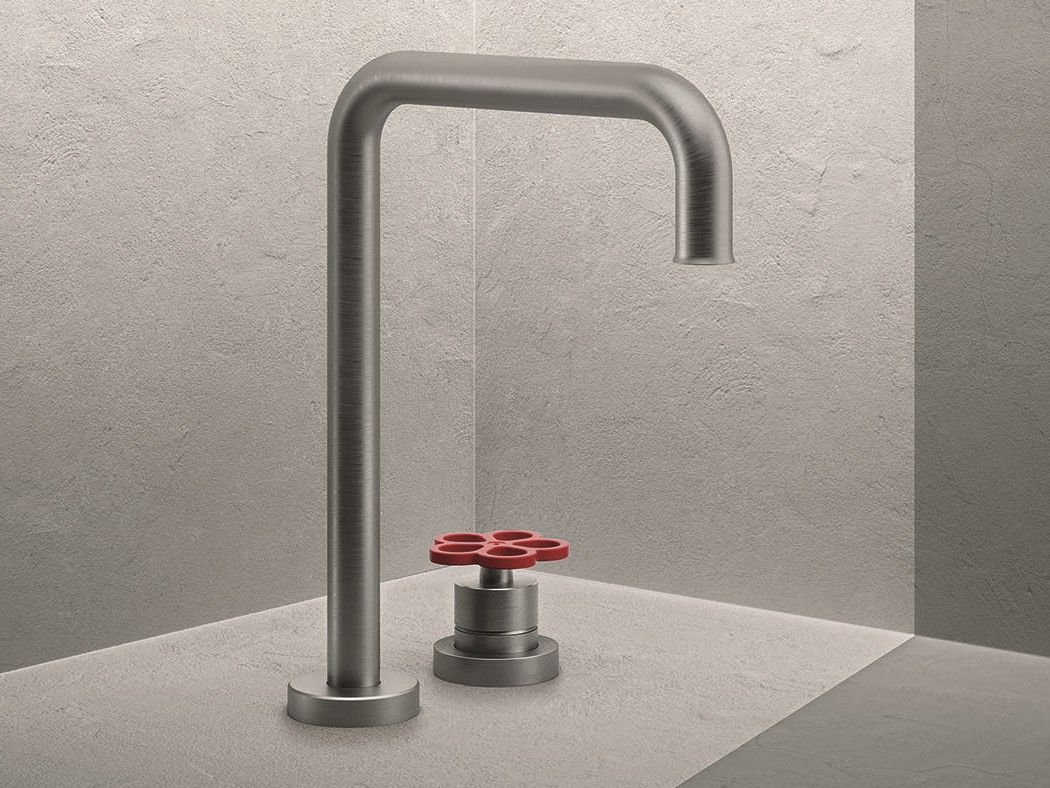 PIPE 3 hole countertop stainless steel washbasin tap with individual ...