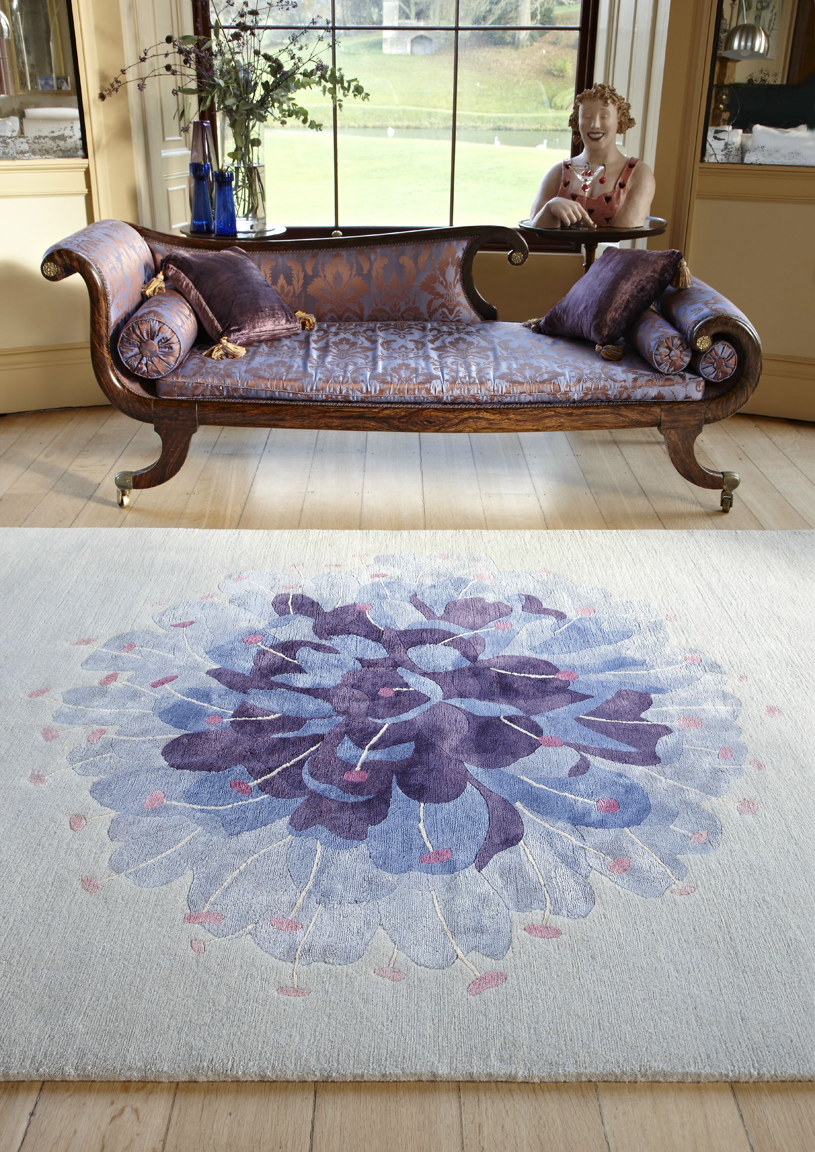 Handmade rug with floral pattern DEVIL'S BIT SCABIOUS By Deirdre Dyson