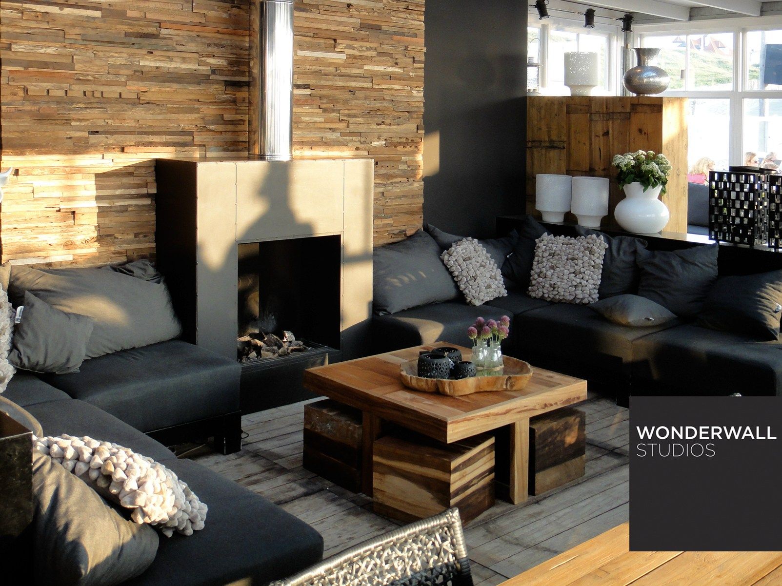 Indoor wooden 3D Wall Cladding WHEELS By Wonderwall Studios