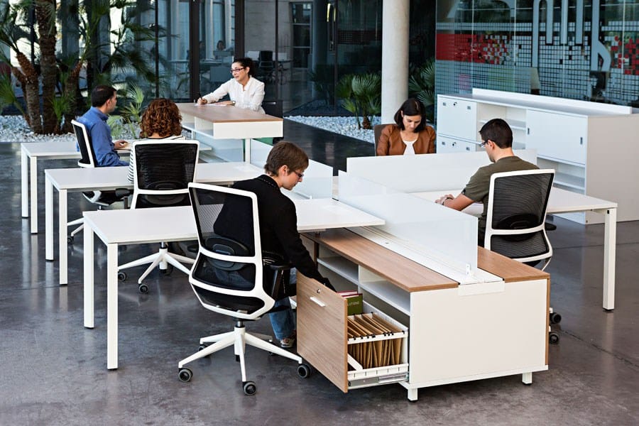 SPINE Sectional office desk with shelves By ACTIU
